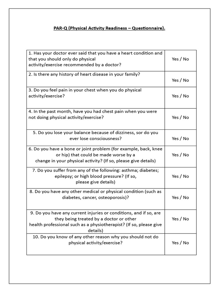 PAR-Q: Physical Activity Readiness Form | PDF