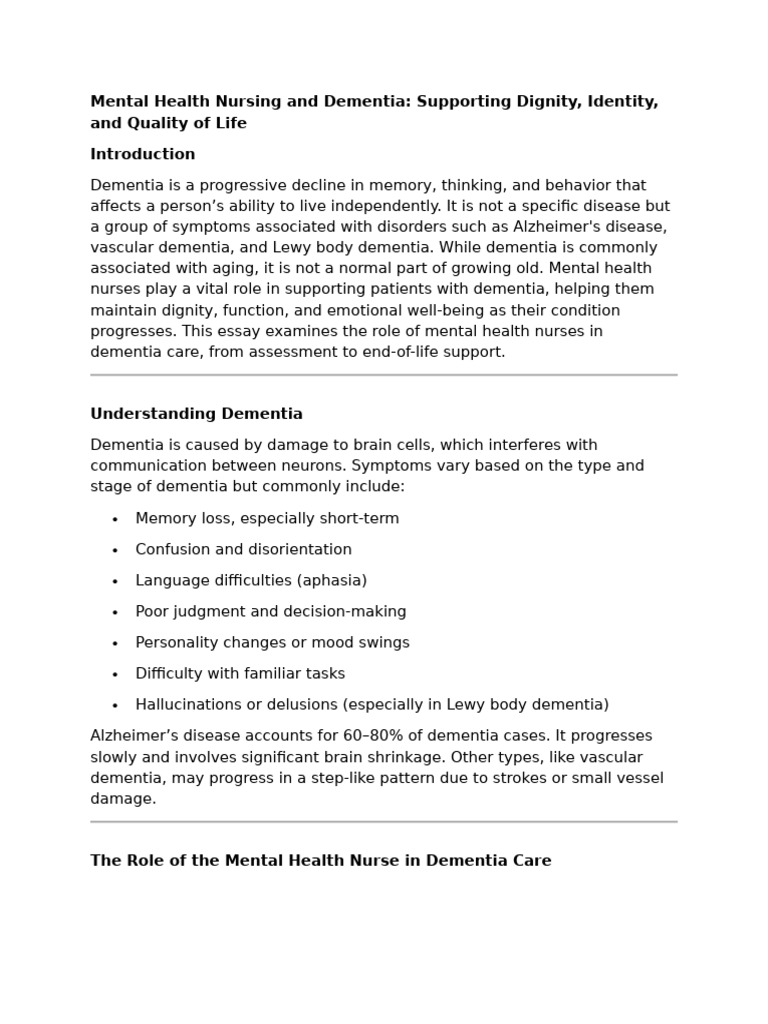 Mental Health Nursing in Dementia Care | PDF | Dementia | Caregiver