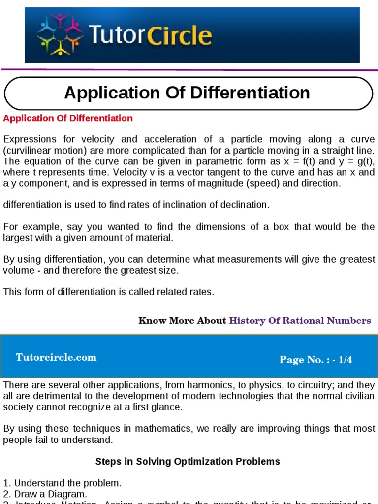 Application of Differentiation | PDF | Maxima And Minima | Derivative