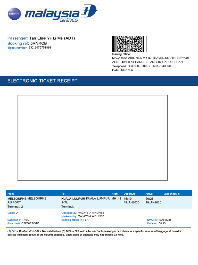 Electronic Ticket Receipt for Flight | PDF | Aviation | Civil Aviation