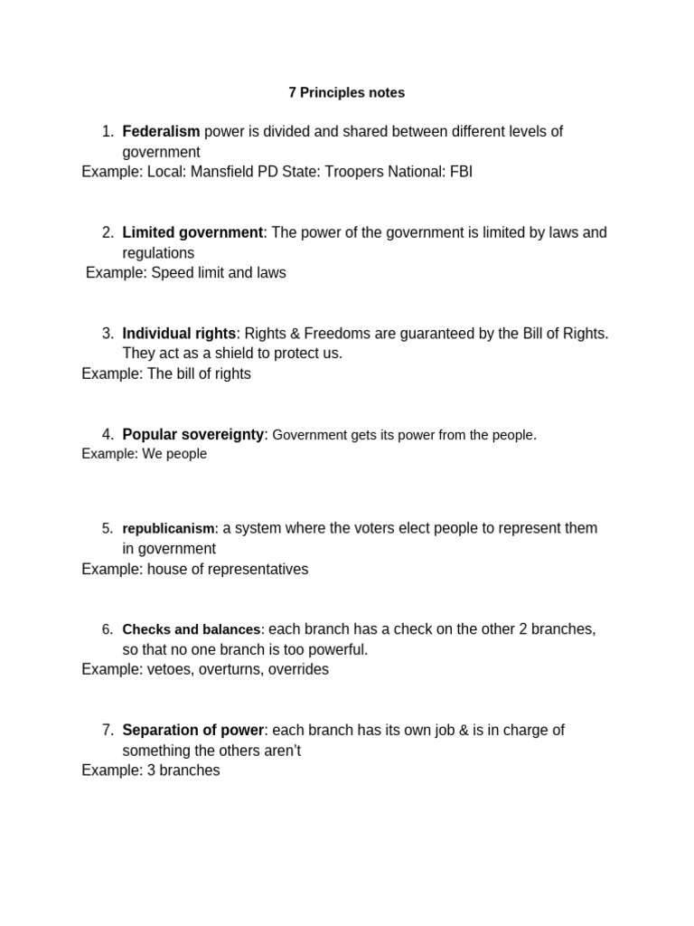 7 Principles of Gov't Student Notes | PDF