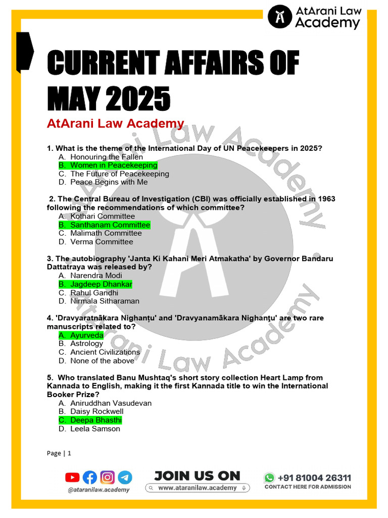May 2025 Current Affairs Summary | PDF