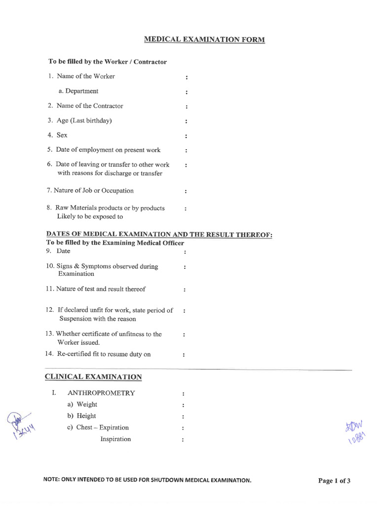 Shut Down Medical Examination Form | PDF