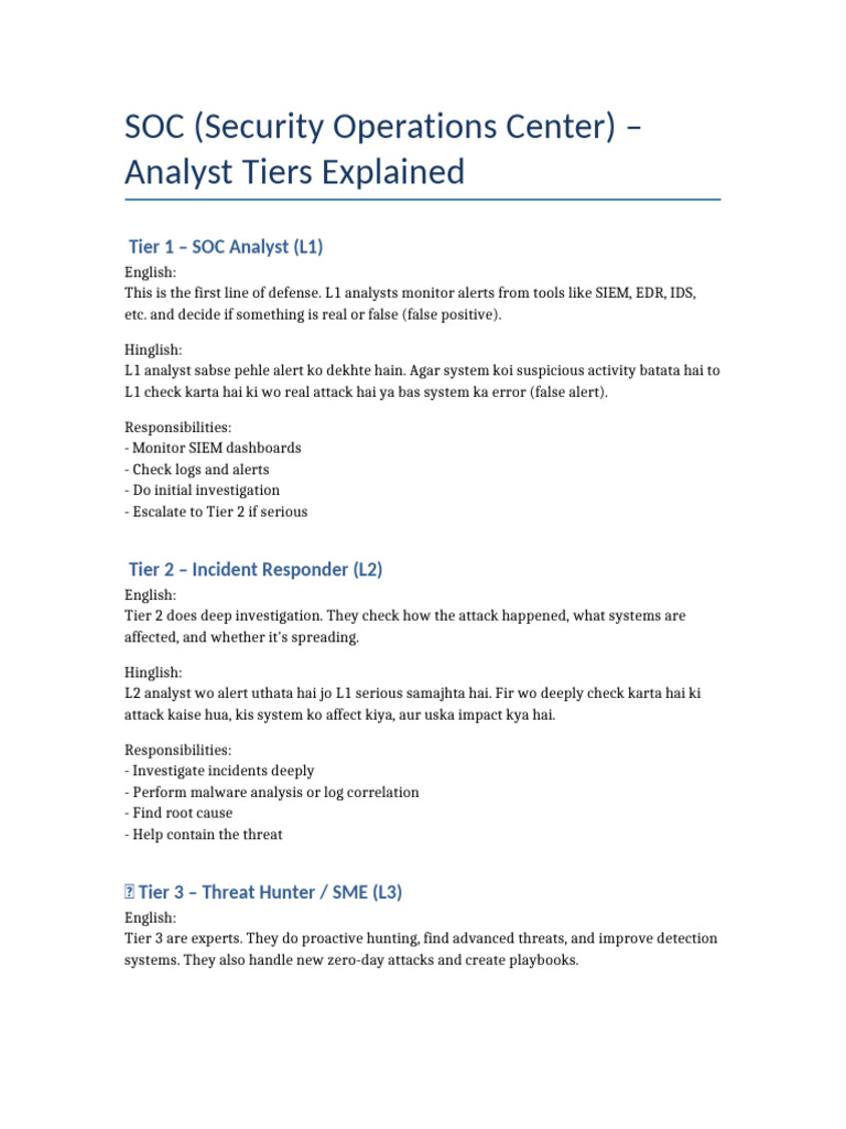 SOC Tiers Explained | PDF