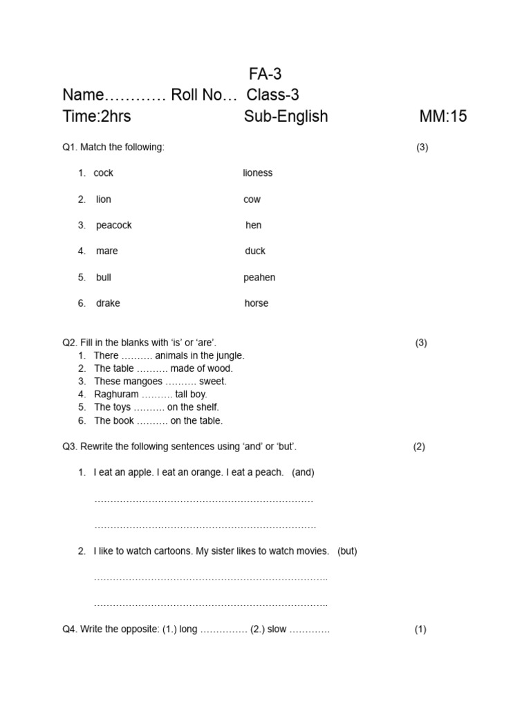 Fa-3 English 3rd Class | PDF