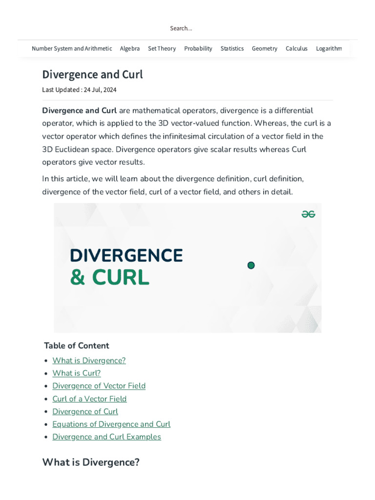 Divergence and Curl - GeeksforGeeks | PDF | Operator (Mathematics) | Divergence