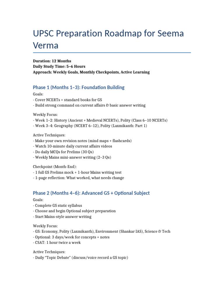 UPSC Preparation Roadmap Seema Verma | PDF