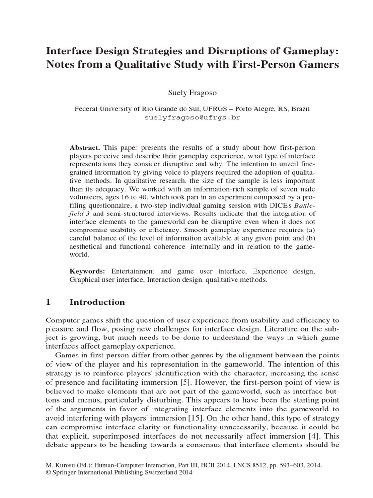 Interface Disruptions in First-Person Games | PDF | Experience | User ...