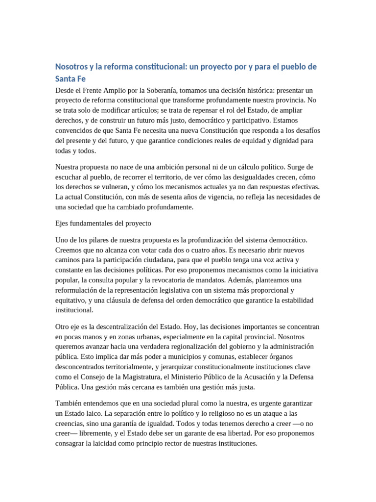 Reforma Constitucional en Santa Fe: Propuesta Ciudadana | PDF ...