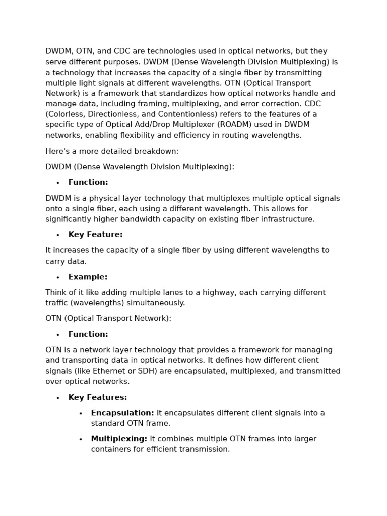 DWDM VC OTN and CDC | PDF | Wavelength Division Multiplexing | Computer ...