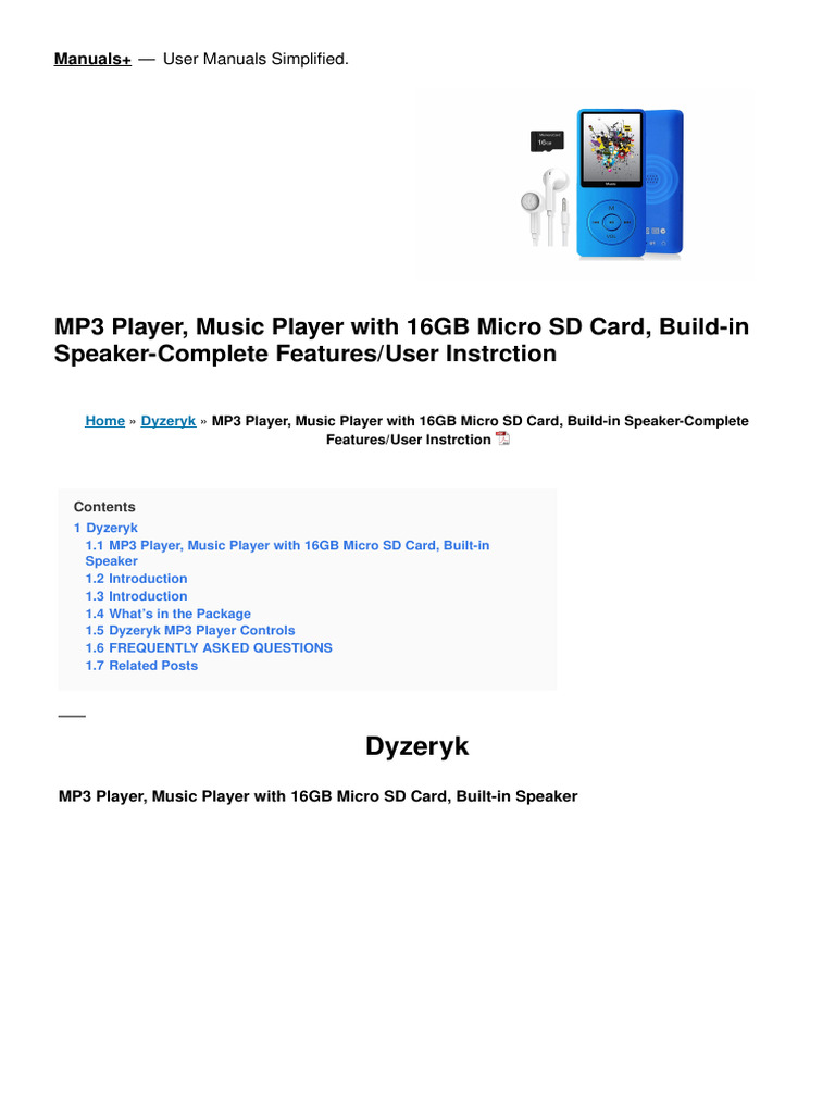 Mp3 Player Music Player With 16gb Micro SD Card Build in Speaker ...