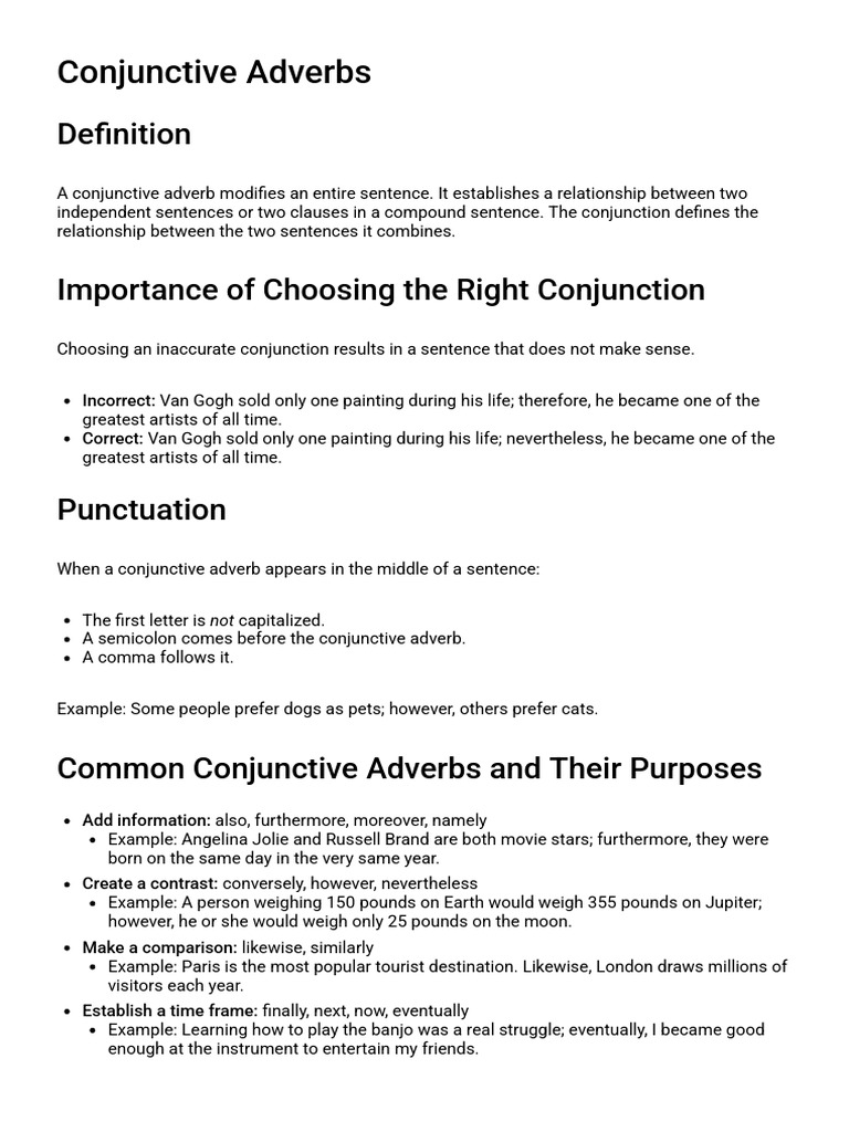 Conjunctive Adverbs Explained | PDF