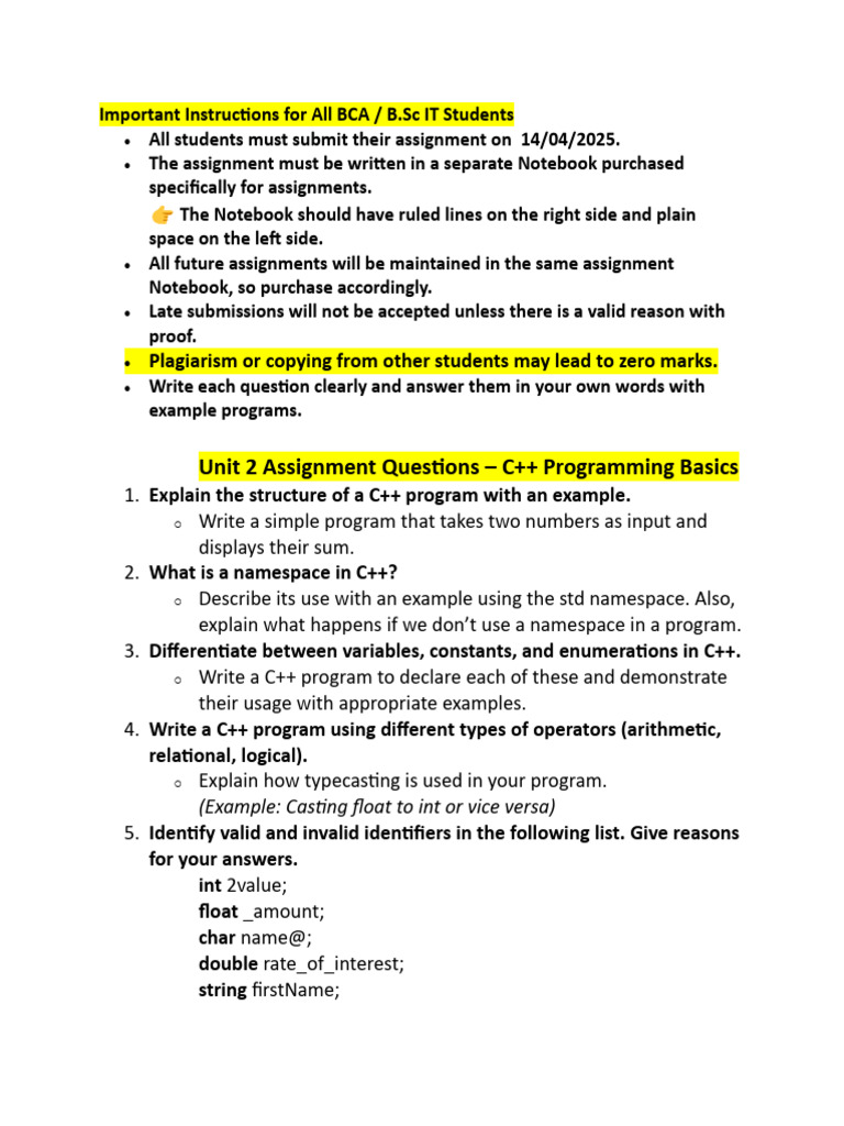 1 Assignment For Bca and BSC - It | PDF