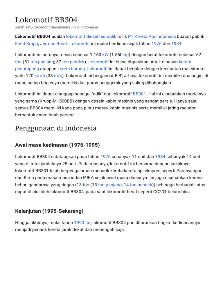 Sejarah dan Perkembangan Lokomotif BB304 | PDF