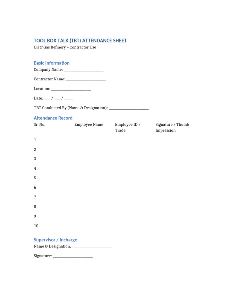 TBT Attendance Sheet Template | PDF