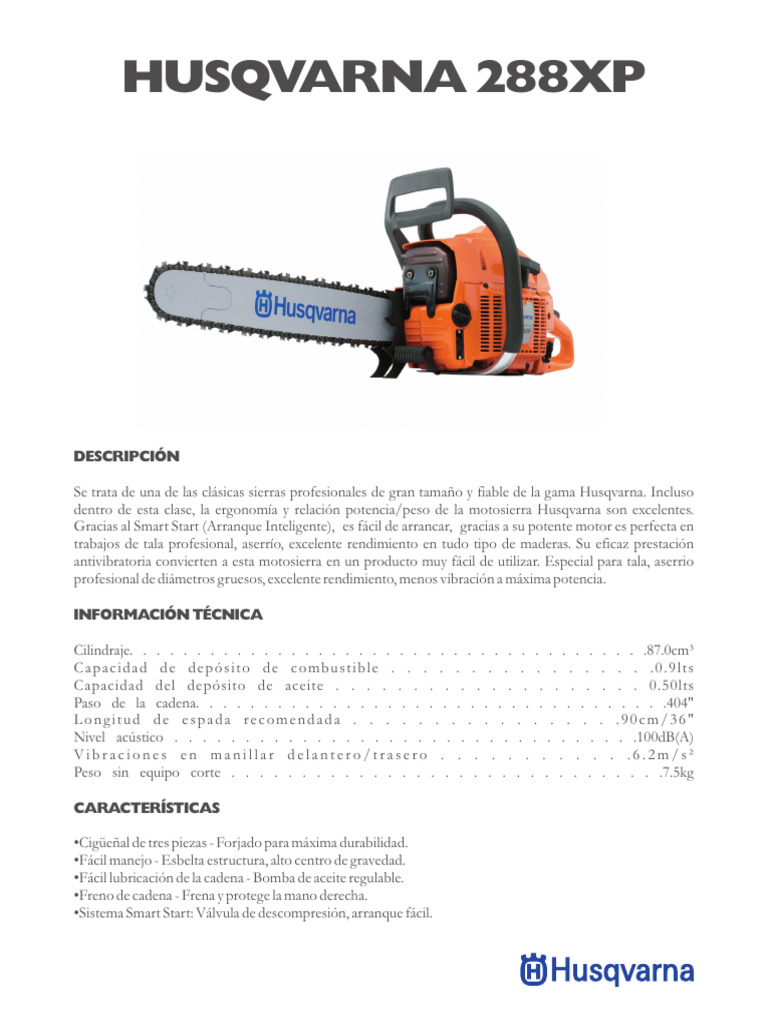 Motosierra Husqvarna 288 XP: Potencia y Ergonomía | PDF