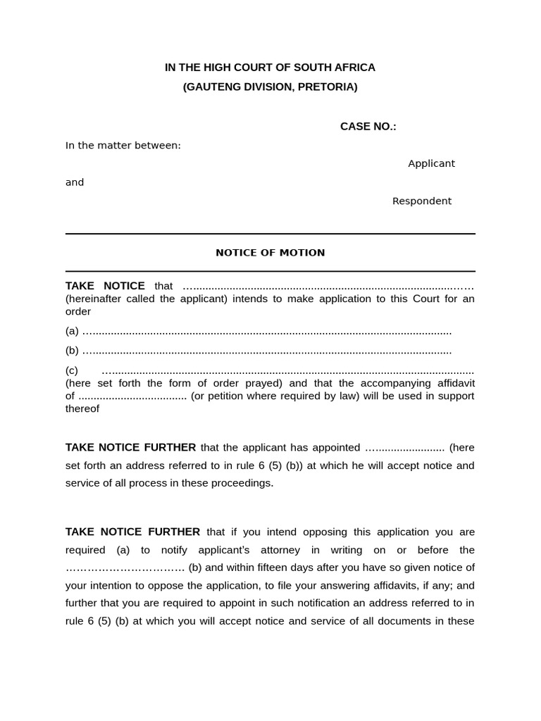 High Court Notice of Motion Template | PDF | Judiciaries | Legal Procedure