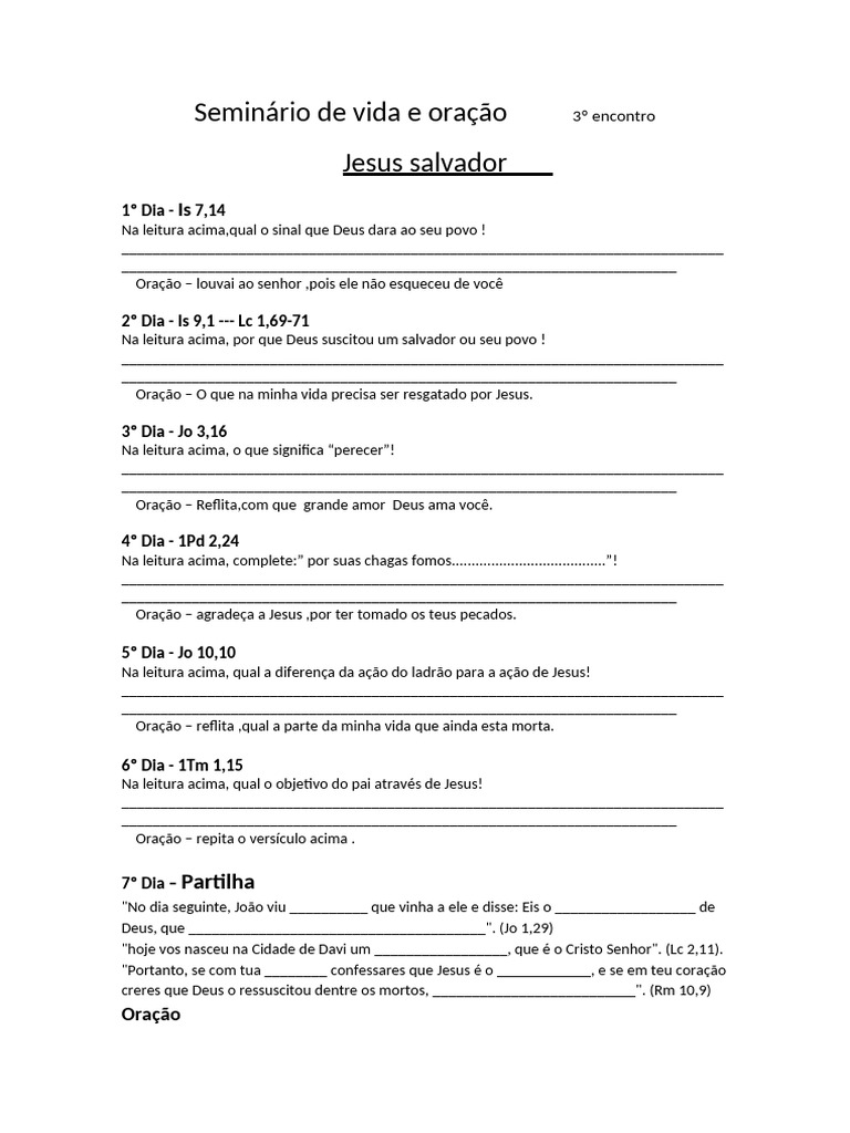 Seminário de Vida Exercicio Jesus Salvador | PDF