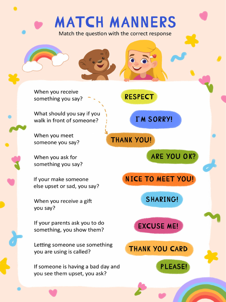 Manners Bonus Matching Game English | PDF