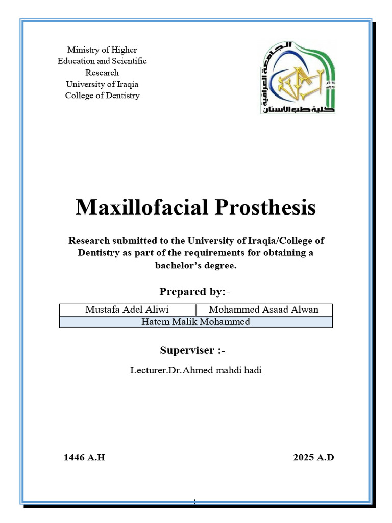 Maxillofacial Prosthesis | PDF | Prosthesis | Prosthodontics