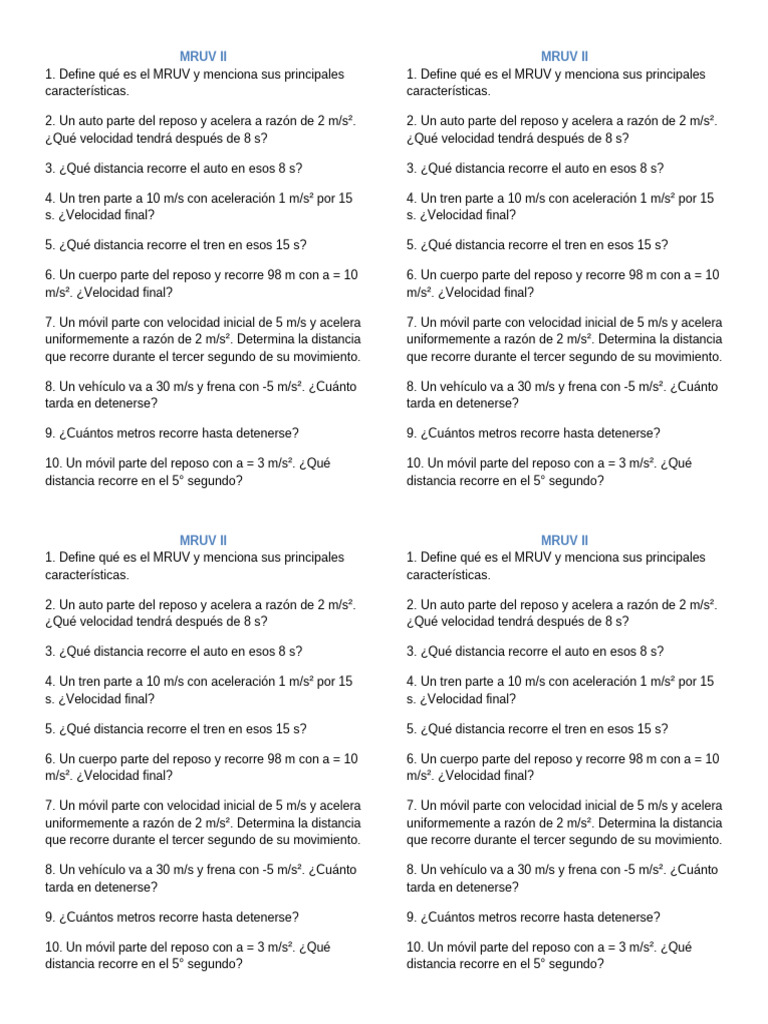 Mruv II Final | PDF | Aceleración | Velocidad