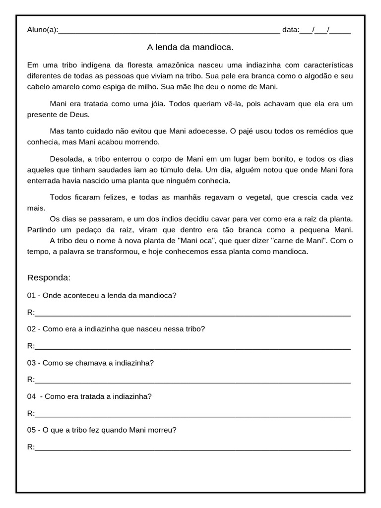 A Lenda Da Mandioca | PDF | Povos indígenas das Américas