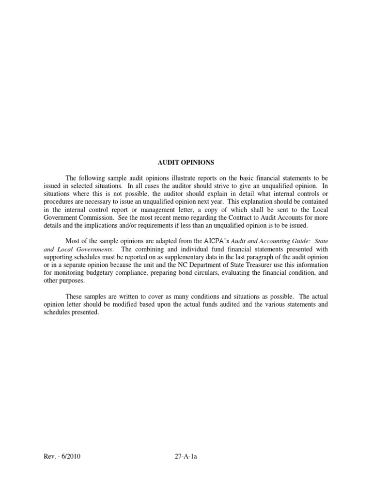 Audit Opinions: and Local Governments. The Combining and Individual ...