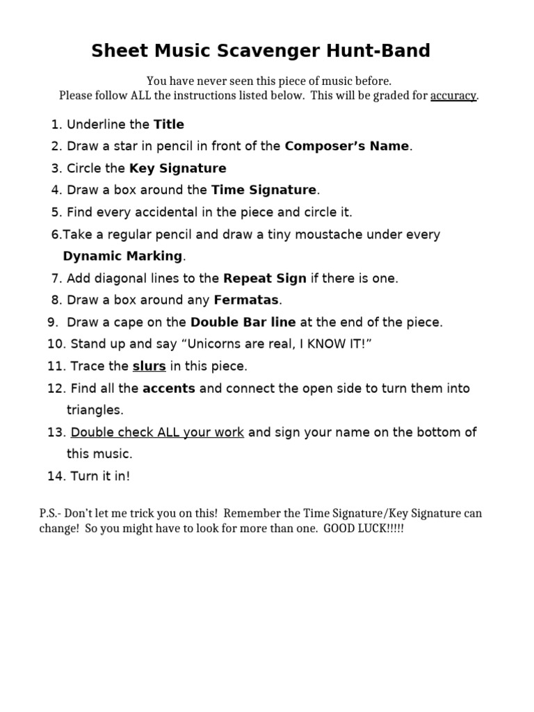 Music Scavenger Hunt Instructions | PDF
