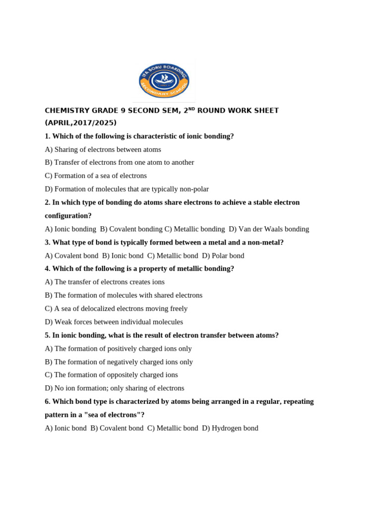 Chem Unit 5 Work Sheet | PDF | Chemical Bond | Chemical Compounds