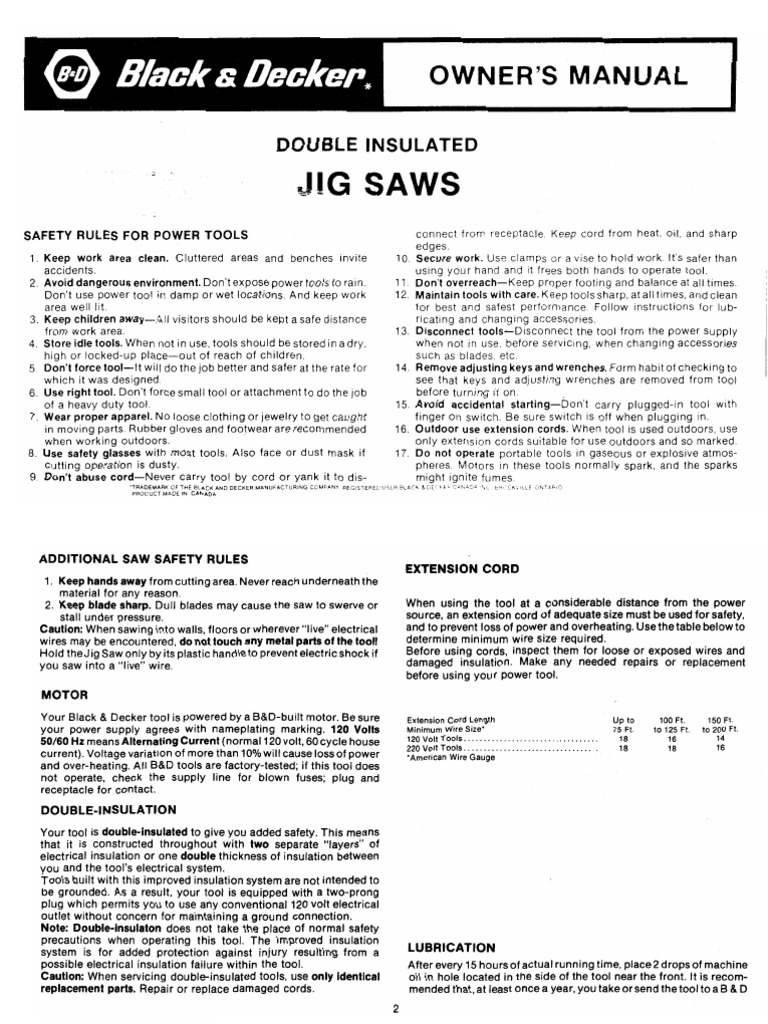 Black & Decker Jig Saw Owners Manual | PDF
