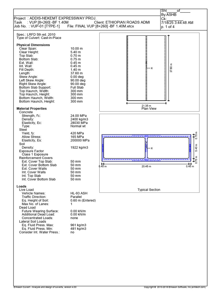 Addis-Nekemt Expressway Proj. - Vup (8+260) - BF 1.40m | PDF | Structural Engineering | Applied ...