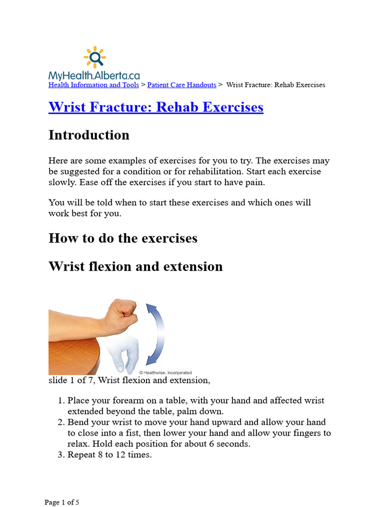 Wrist Fracture Rehab Exercises Guide | PDF | Hand | Anatomical Terms Of ...