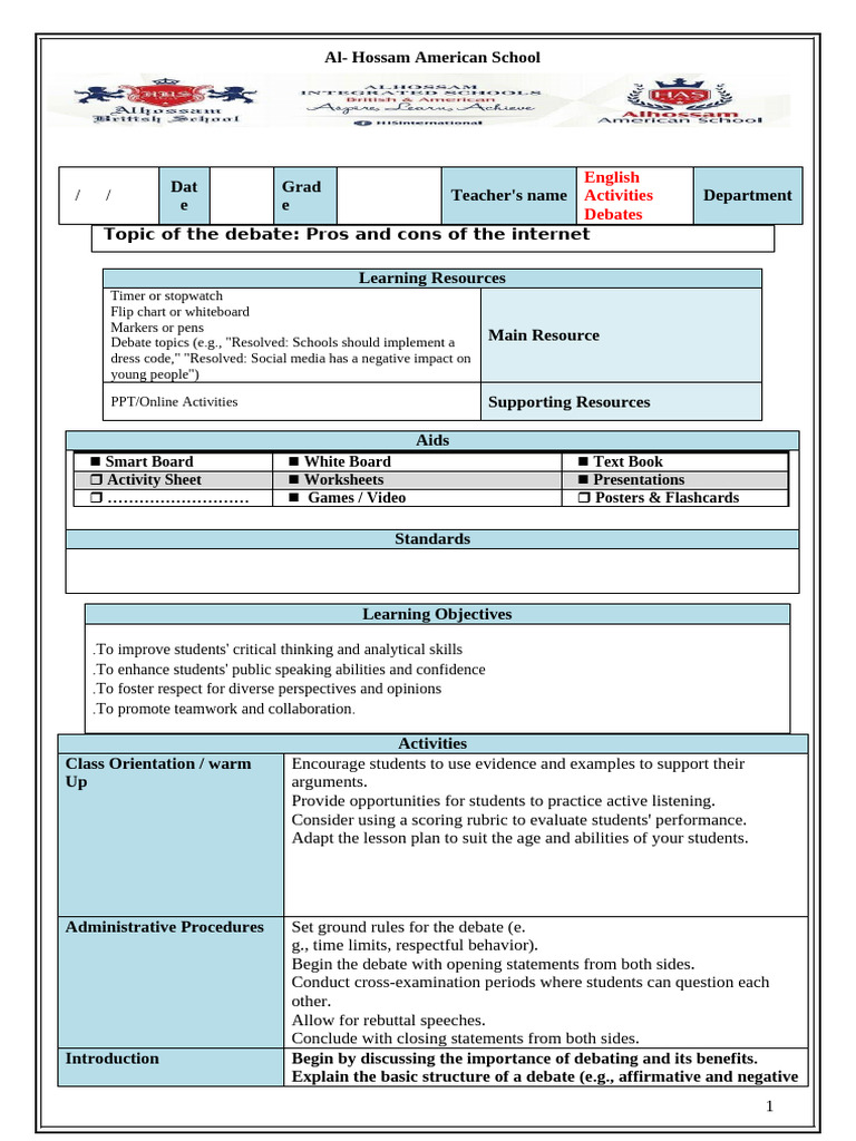 Debate Lesson Plan: Internet Pros & Cons | PDF | Critical Thinking ...