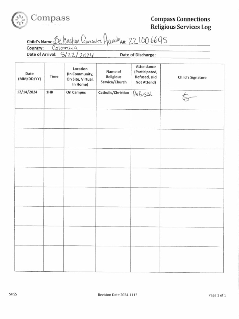 Religous Services Log | PDF