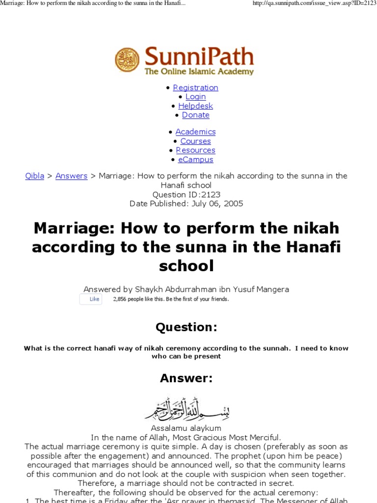 Marriage How To Perform The Nikah According To The Sunna in The Hanafi ...