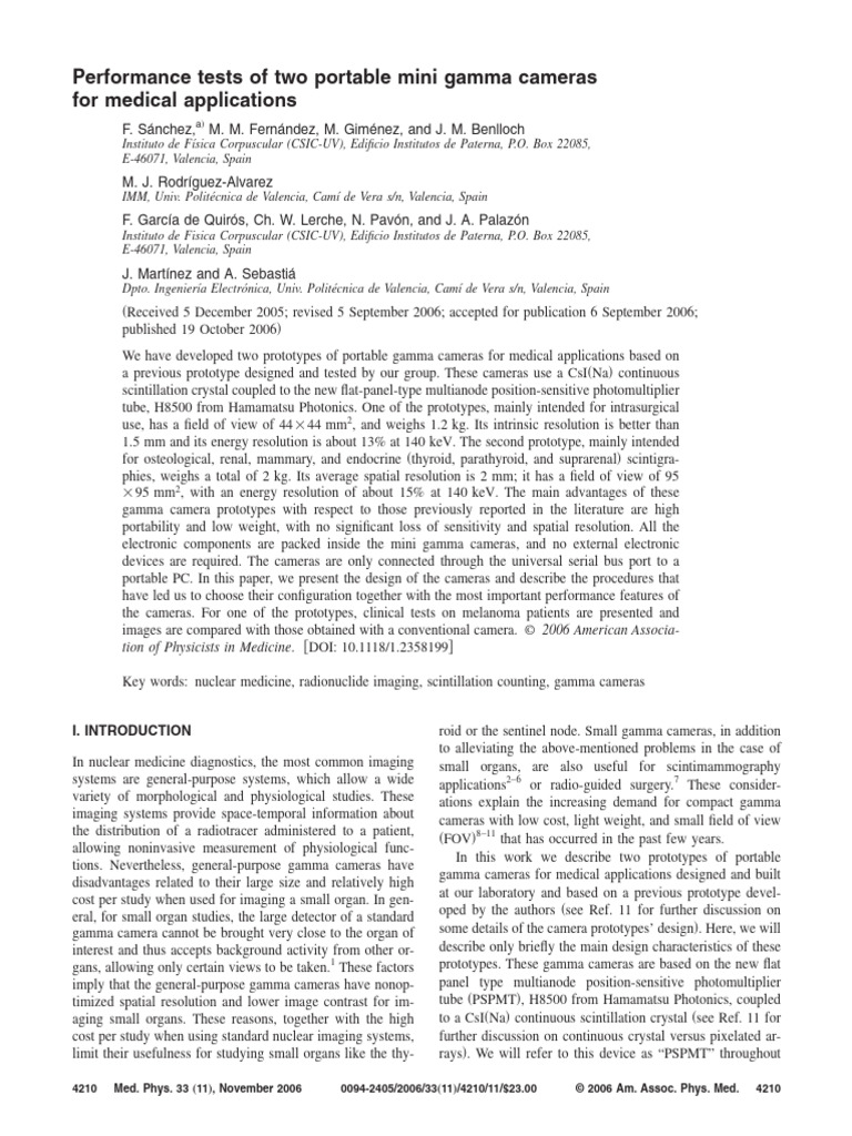 Filomeno Sánchez Performance tests of two portable mini gamma cameras ...