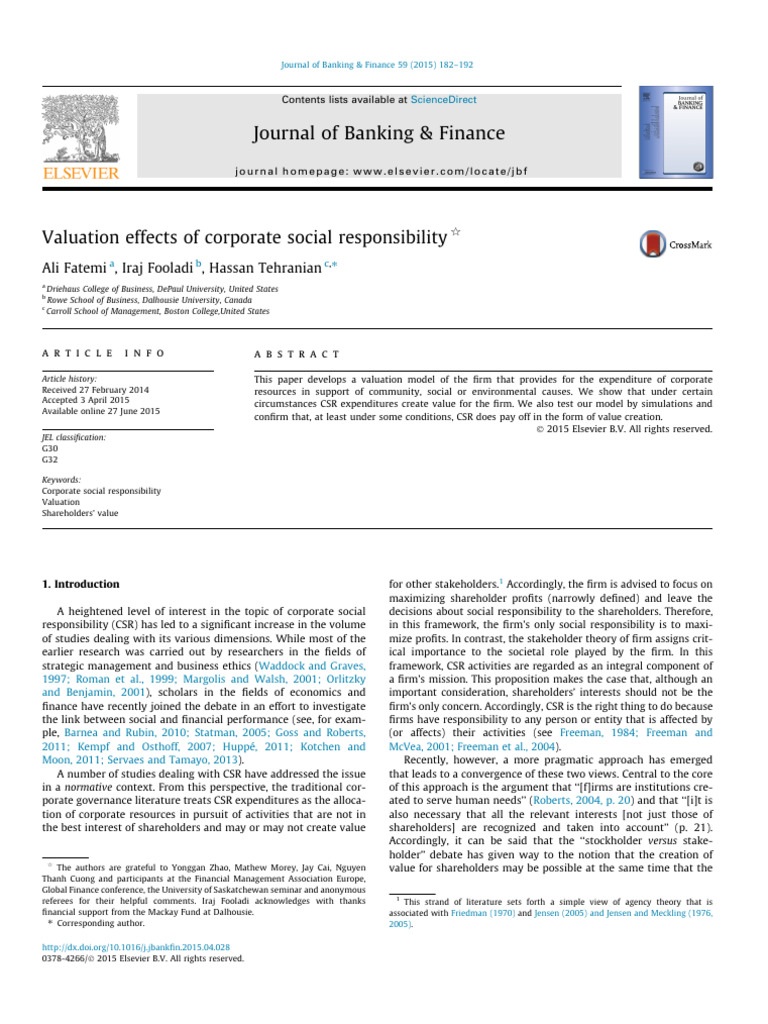 Valuation Effects of Corporate Social | PDF | Corporate Social ...
