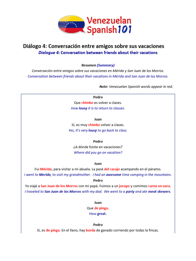 Dialogo 4 Conversacion Entre Amigos Sobre Sus Vacaciones | PDF ...