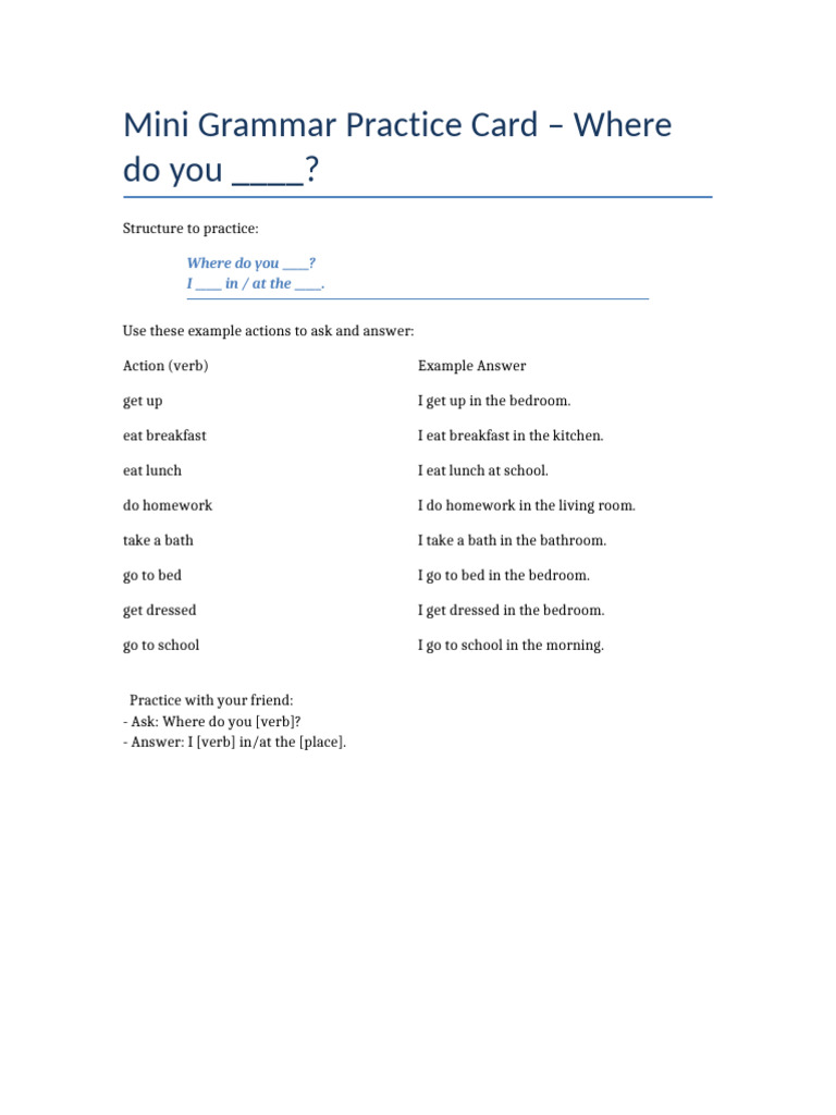 Where Do You Practice Card | PDF