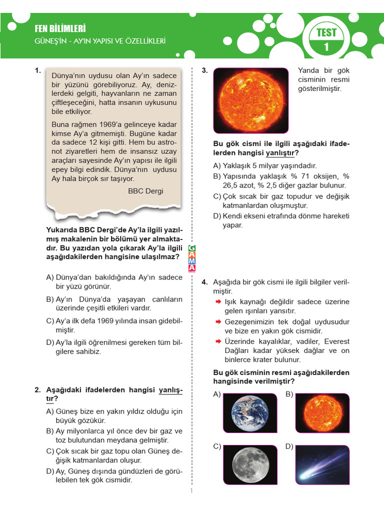 NAR 5 FEN TEKRAR TESTİ - Ultrafenakademi | PDF