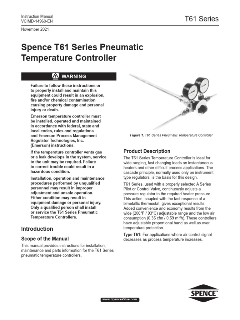 Spence T61 Pneumatic Temp Controller Guide | PDF | Valve | Mechanical ...