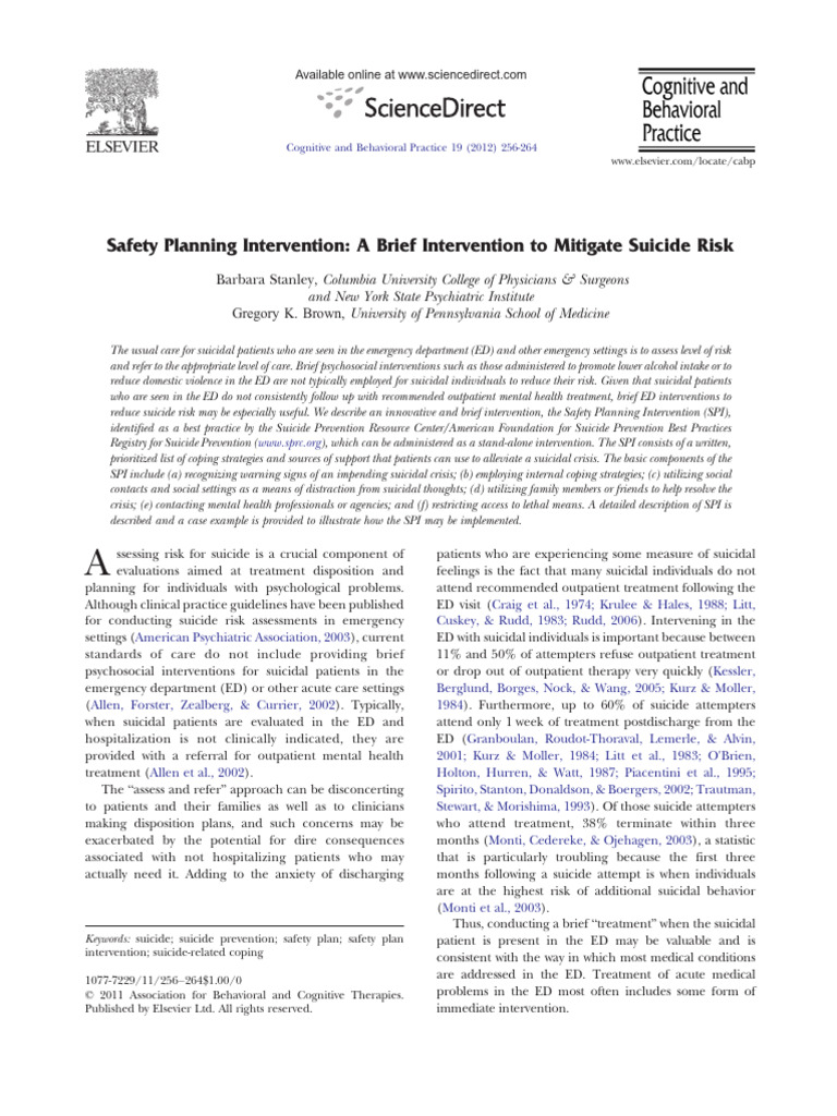 Stanley y Brown (2012) - Safety Planning Intervention | PDF | Cognitive ...