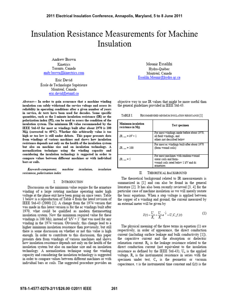 Insulation Resistance Measurements for Machine Insulation (1) | PDF ...
