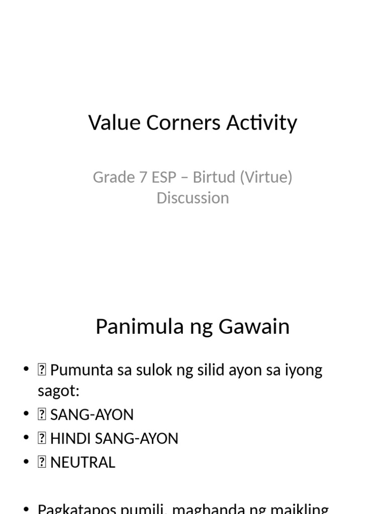Value Corners Activity Birtud Grade7 | PDF