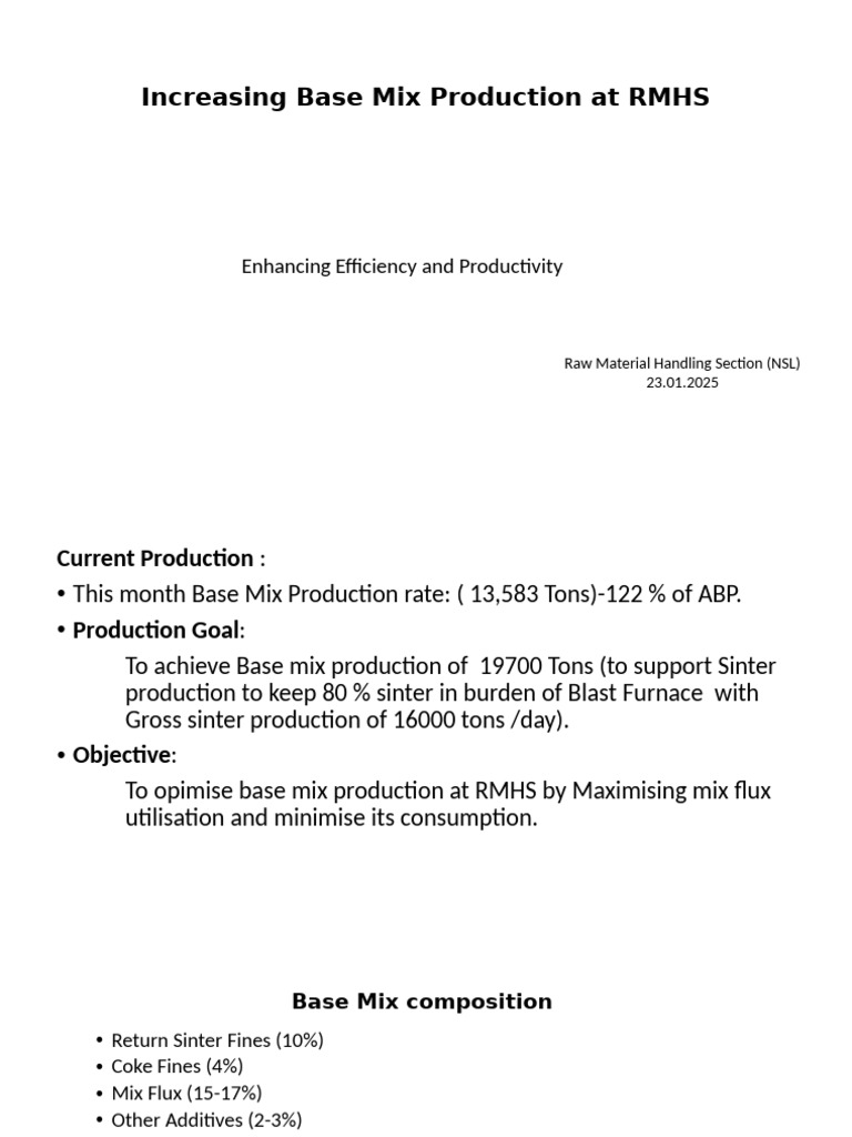 Optimizing Base Mix Production at RMHS | PDF | Blast Furnace | Sintering