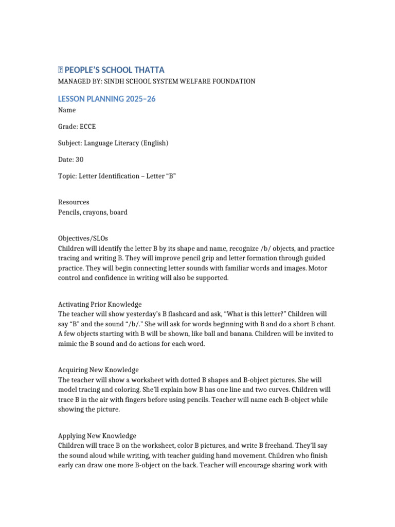 ECCE Lesson Plans Days 30 To 32 Expanded | PDF | Poetry | Knowledge