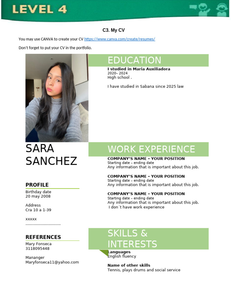 Professional CV for Sara Sanchez | PDF