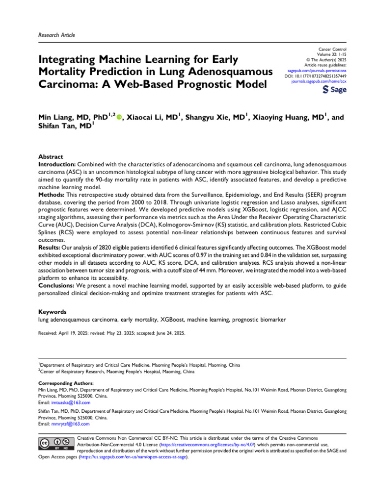 IMLE Early Mortality Prediction | PDF | Lung Cancer | Diseases And ...