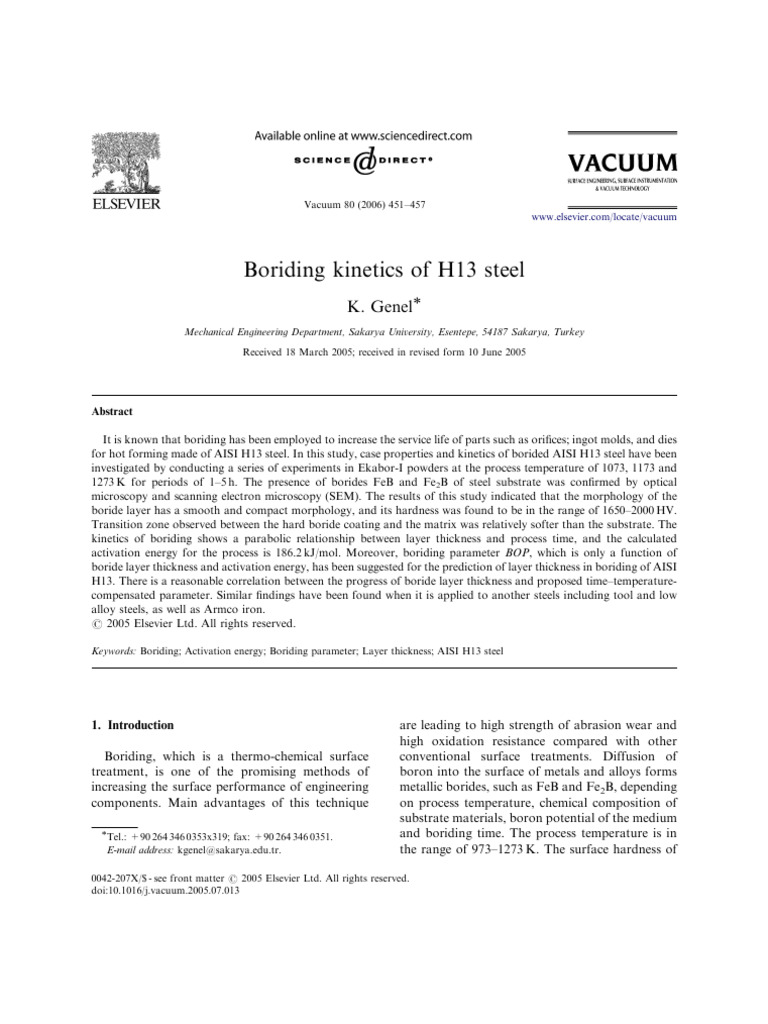 Boriding Kinetics of H13 Steel | PDF | Steel | Physical Sciences