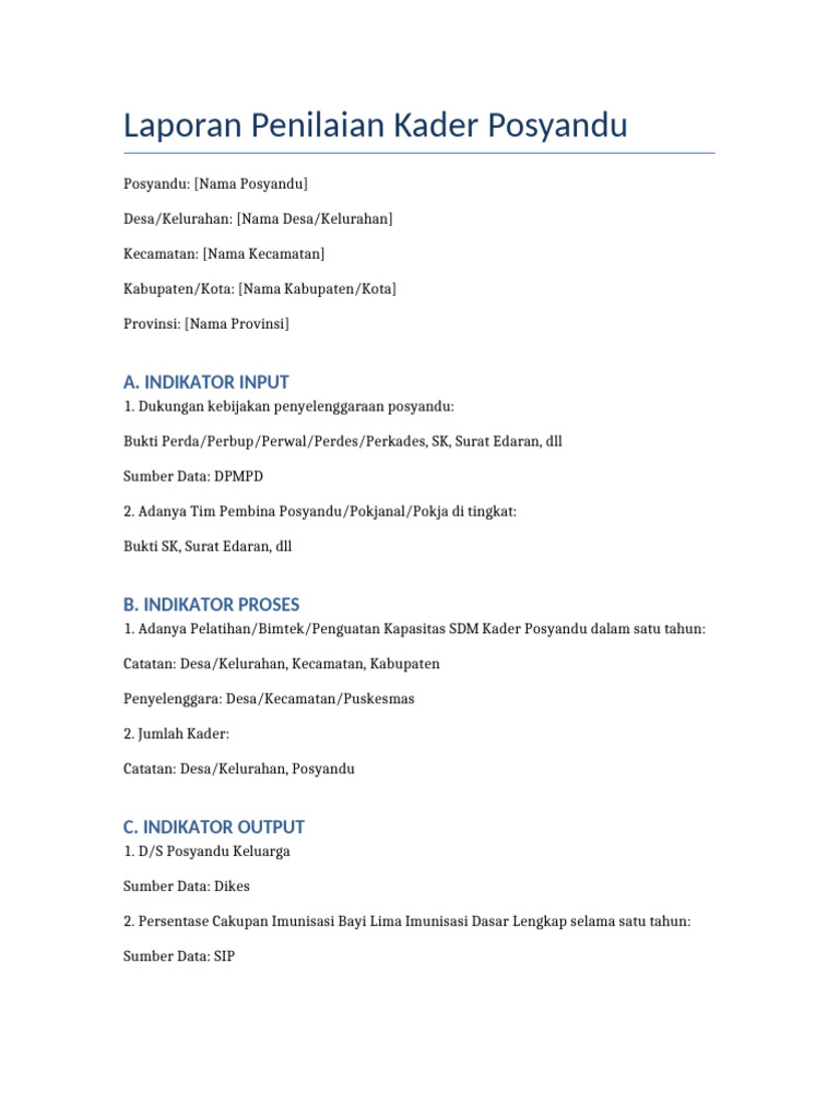 Laporan Penilaian Kader Posayandu | PDF